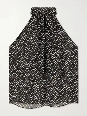 NILI LOTAN Alla Halterneck Polka-dot Blouse - Black