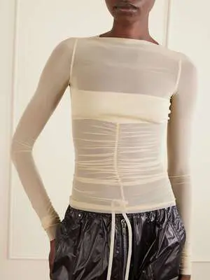 Rick Owens Ruched Stretch-mesh T-shirt