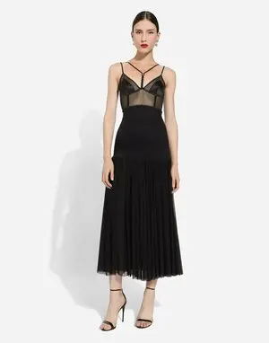 Dolce & Gabbana Stretch Tulle Midi Dress With Dg Logo