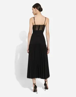 Dolce & Gabbana Stretch Tulle Midi Dress With Dg Logo