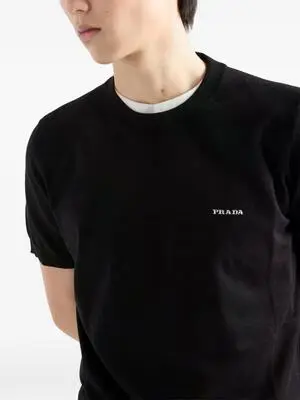 Prada Cotton Crew Neck Sweater With Embroidered Logo