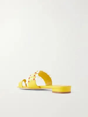 Manolo Blahnik Brava Raffia-trimmed Crocheted Leather Sandals - Yellow