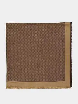 Gucci And Beige Gg Silk Wool Shawl - Brown