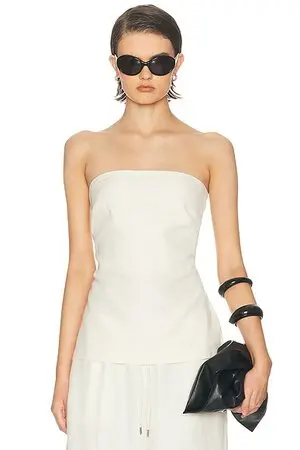 ST. AGNI Strapless Rouleau Tie Top