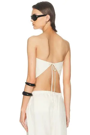 ST. AGNI Strapless Rouleau Tie Top