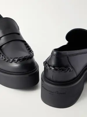 GIANVITO ROSSI Yuna Braided Leather Loafers - Black