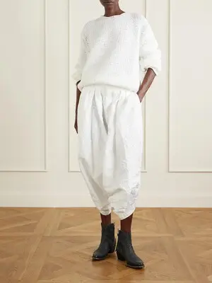 Comme Des Garçons Pleated Jacquard-knit Wide-leg Pants - Neutrals