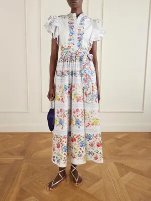 MARY KATRANTZOU Belted Floral-print Cotton-blend Midi Dress