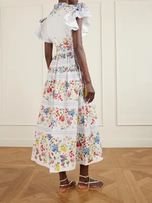 MARY KATRANTZOU Belted Floral-print Cotton-blend Midi Dress