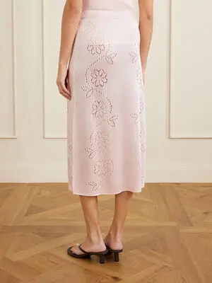 Calle Del Mar Embroidered Knitted Midi Skirt - Pink