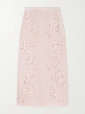 Calle Del Mar Embroidered Knitted Midi Skirt - Pink