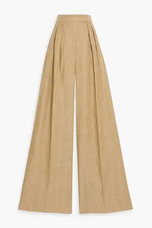 Max Mara Rauche Pleated Linen Wide-Leg Pants - Light Brown
