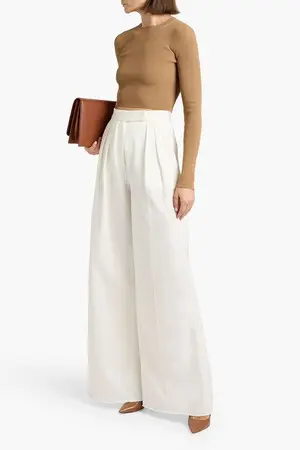 Max Mara Chenzia Pleated Cotton-jacquard Wide-leg Pants