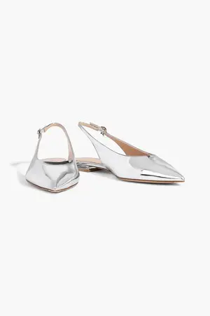 GIANVITO ROSSI Mirrored-leather Slingback Point-toe Flats - Silver