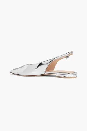 GIANVITO ROSSI Mirrored-leather Slingback Point-toe Flats - Silver