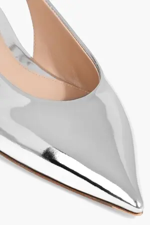 GIANVITO ROSSI Mirrored-leather Slingback Point-toe Flats - Silver