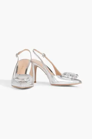 GIANVITO ROSSI Jaipur Embellished Mirrored-leather Slingback Pumps - Silver