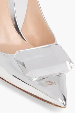 GIANVITO ROSSI Jaipur Embellished Mirrored-leather Slingback Pumps - Silver