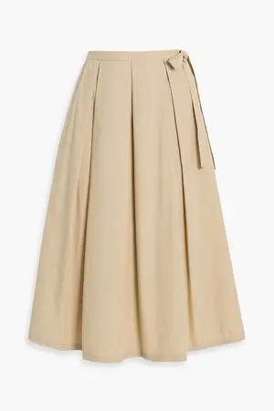 Max Mara Folk Pleated Cotton-poplin Midi Skirt - Sand