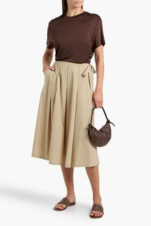 Max Mara Folk Pleated Cotton-poplin Midi Skirt