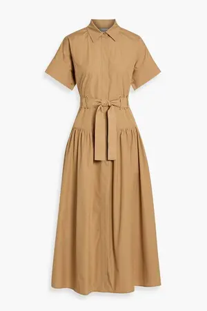 Max Mara Agoraio Belted Cotton-Poplin Midi Shirt Dress Sand