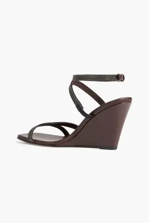 Brunello Cucinelli Leather Bead-embellished Wedge Sandals