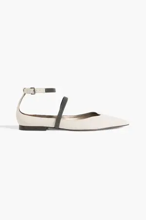 Brunello Cucinelli Bead-embellished Suede Point-toe Flats