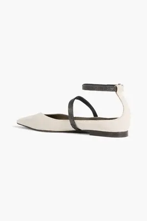 Brunello Cucinelli Bead-embellished Suede Point-toe Flats