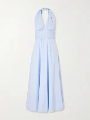 Bernadette Marilyn Organic Cotton-blend Poplin Halterneck Maxi Dress - Blue