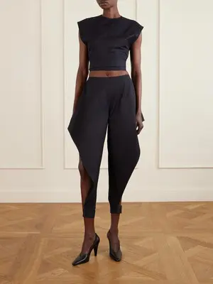 Alaïa Triangle Cotton-gabardine Wide-leg Pants - Blue