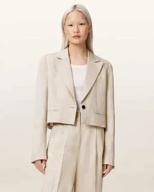 ALLSAINTS Helena Cropped Blazer - Stone