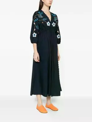 FORTE_FORTE Beaded Motif Scalloped Dress - Blue