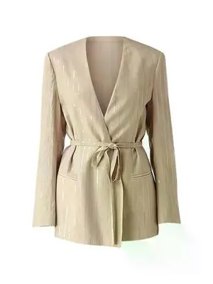MEIMEIJ Belted V-neck Jacket - Neutrals