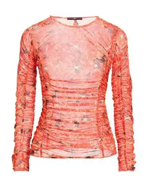 High Floral Print Mesh Top - Red
