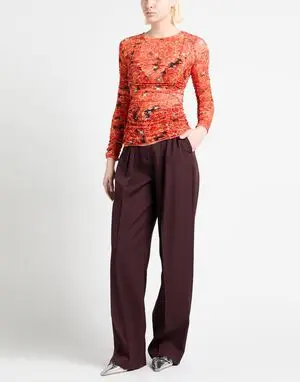 High Floral Print Mesh Top - Red