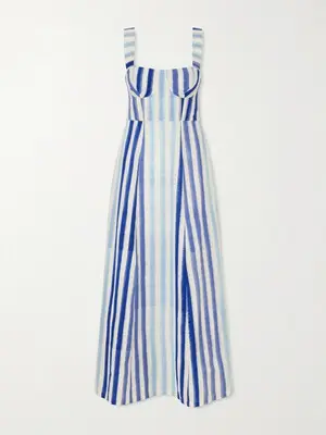 EMPORIO SIRENUSE Striped Cotton Midi Dress - Blue