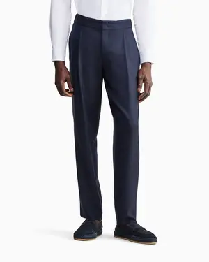 Giorgio Armani Wool And Cashmere Chevron Trousers - Blue