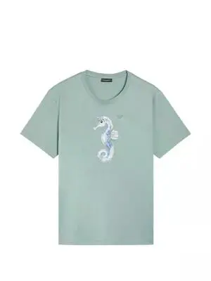 Emporio Armani Seahorse-embroidered T-shirt - Blue