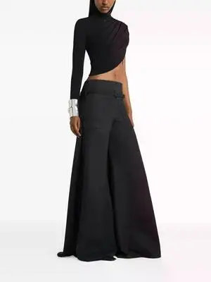 COURREGES Asymmetrical-sleeve Cropped Top - Black