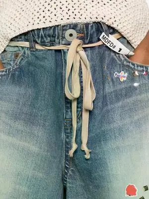 Mihara Yasuhiro Sticker-print Denim Shorts