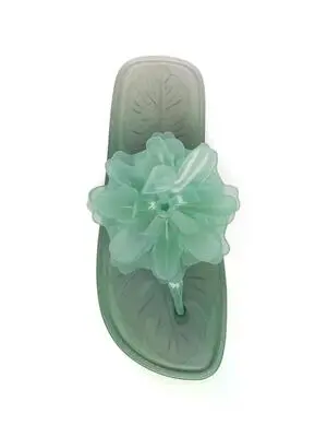 Farm Rio Floral-embellished Flip Flops - Green