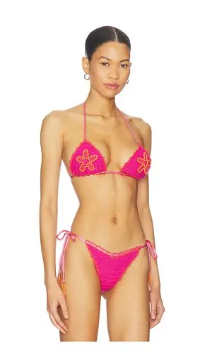 CAPITTANA Crochet Flower Triangle Bikini - Fuchsia