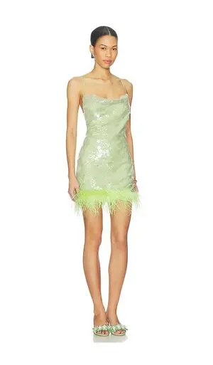Delfi Sequin Embellished Feather Trim Mini Dress