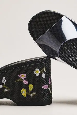 Maeve Embroidered Pvc Platform Sandals - Black Pattern