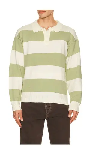 Central Park West Theo Striped Rugby Sweater - Moss