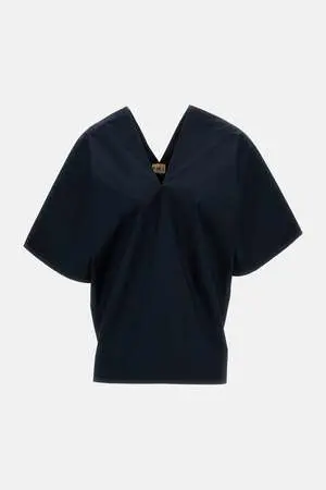 Plan C V-neck Cotton Top - Blu