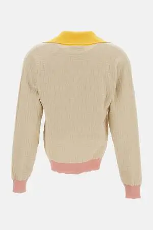 Fendi Ff Jacquard Motif Cotton Knit Sweater - Beige