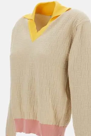 Fendi Ff Jacquard Motif Cotton Knit Sweater - Beige