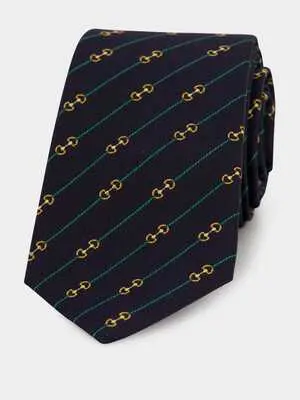 Gucci Horsebit Silk Jacquard Neck Tie - Blue