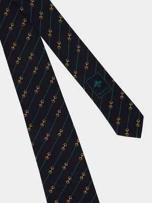 Gucci Horsebit Silk Jacquard Neck Tie - Blue